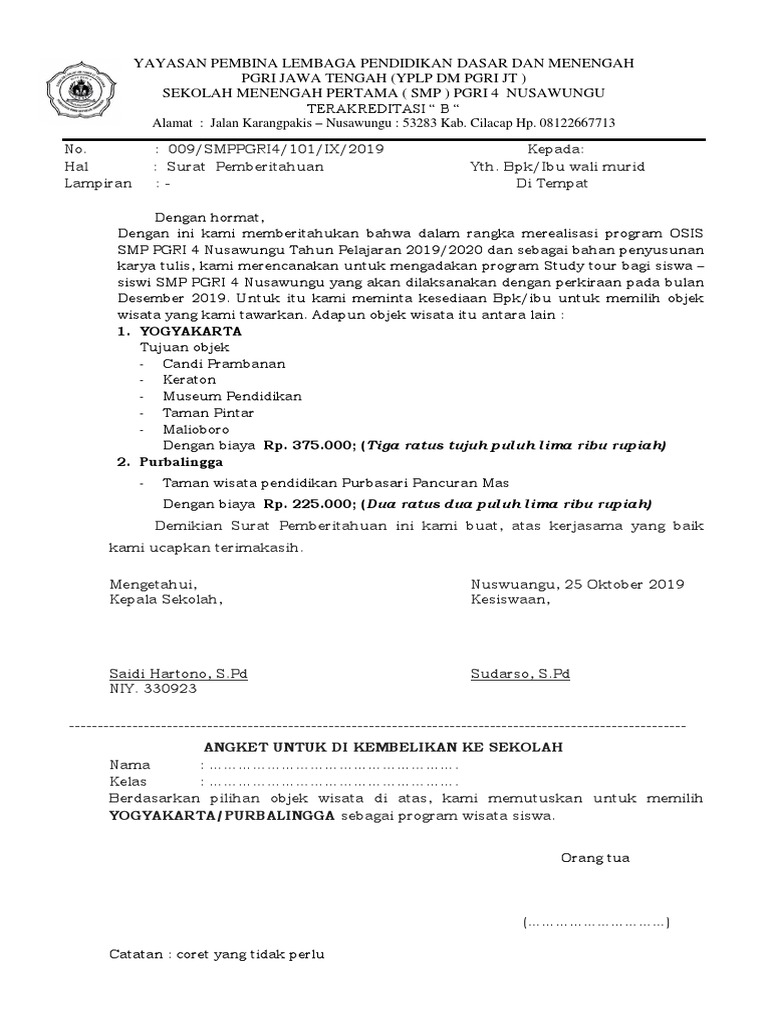 Angket Studi Tour | PDF