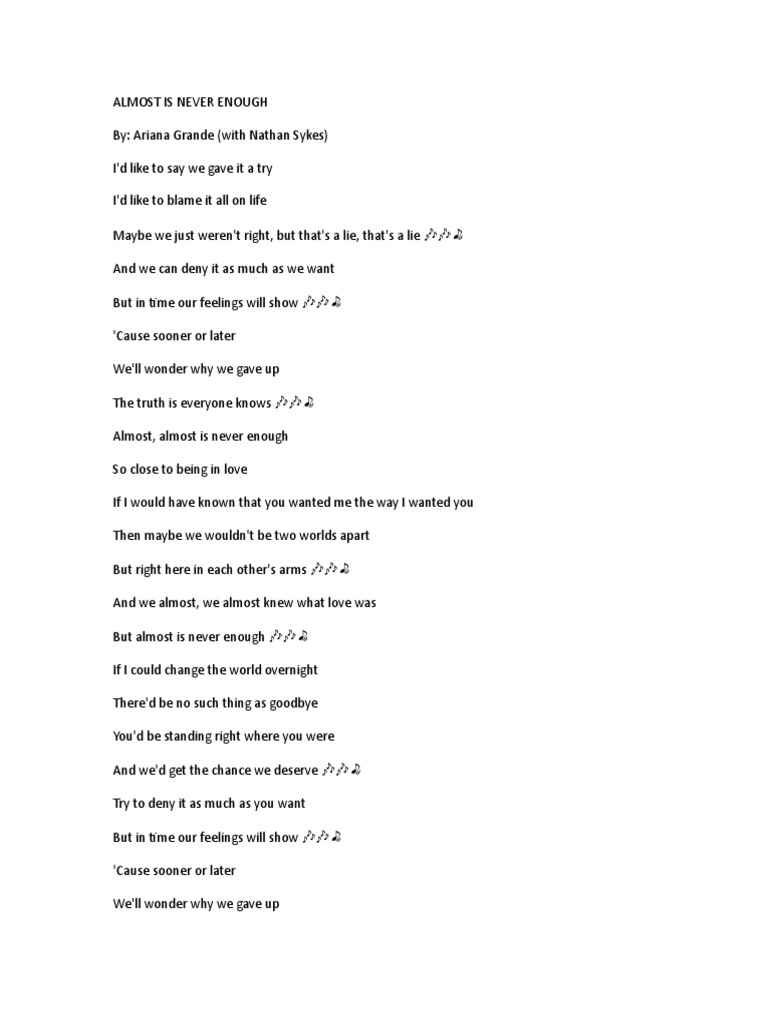 Almost Is Never Enough | PDF