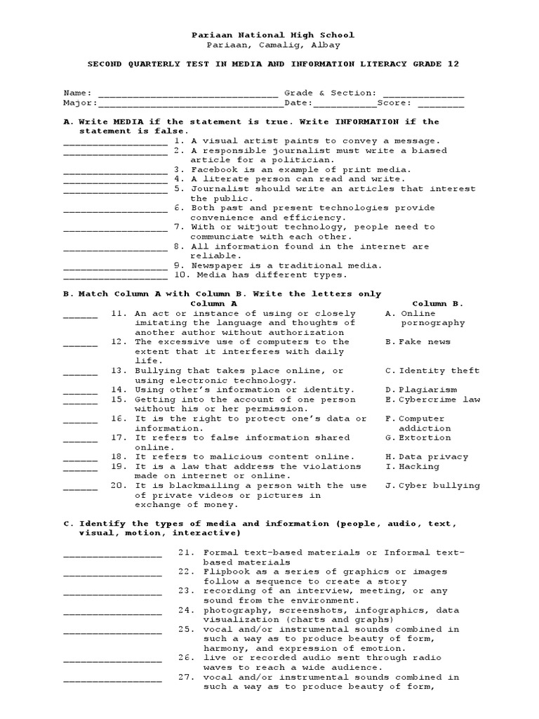 Mil 2ND Quarter Exam | PDF | Infographics | Internet