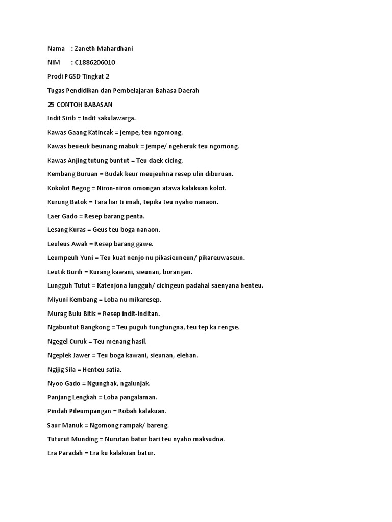 Contoh Babasan, Paribasa, Rarakitan, Paparikan Jeung Wawangsalan | PDF