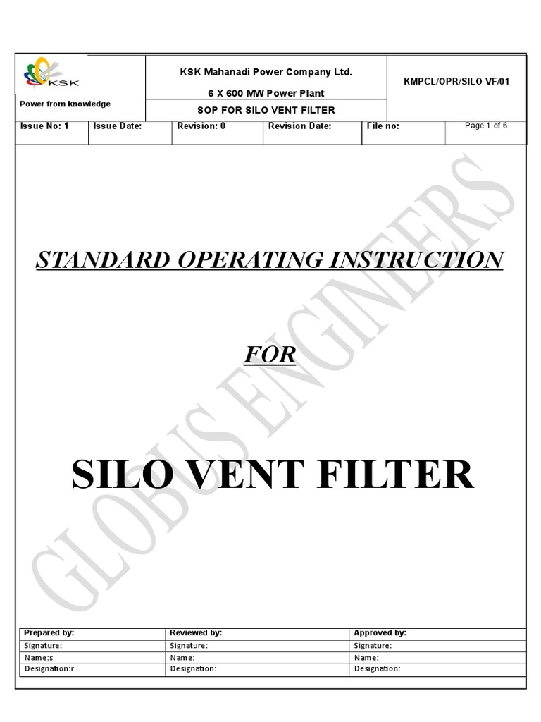 Sop For Vent Filter | PDF | Energy Technology | Mechanical Engineering