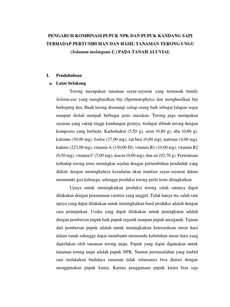 Pengaruh Kombinasi Pupuk NPK Dan Pupuk Kandang Sapi Terhadap Pertumbuhan Dan Hasil Tanaman ...