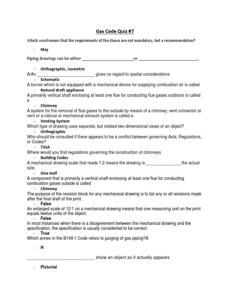 Gas Code Quiz 7 | PDF | Chimney | Technical Drawing