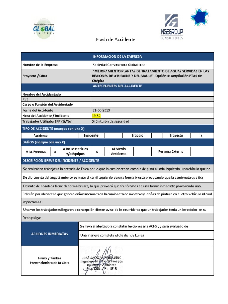 Formato Reporte Flash Accidente | PDF