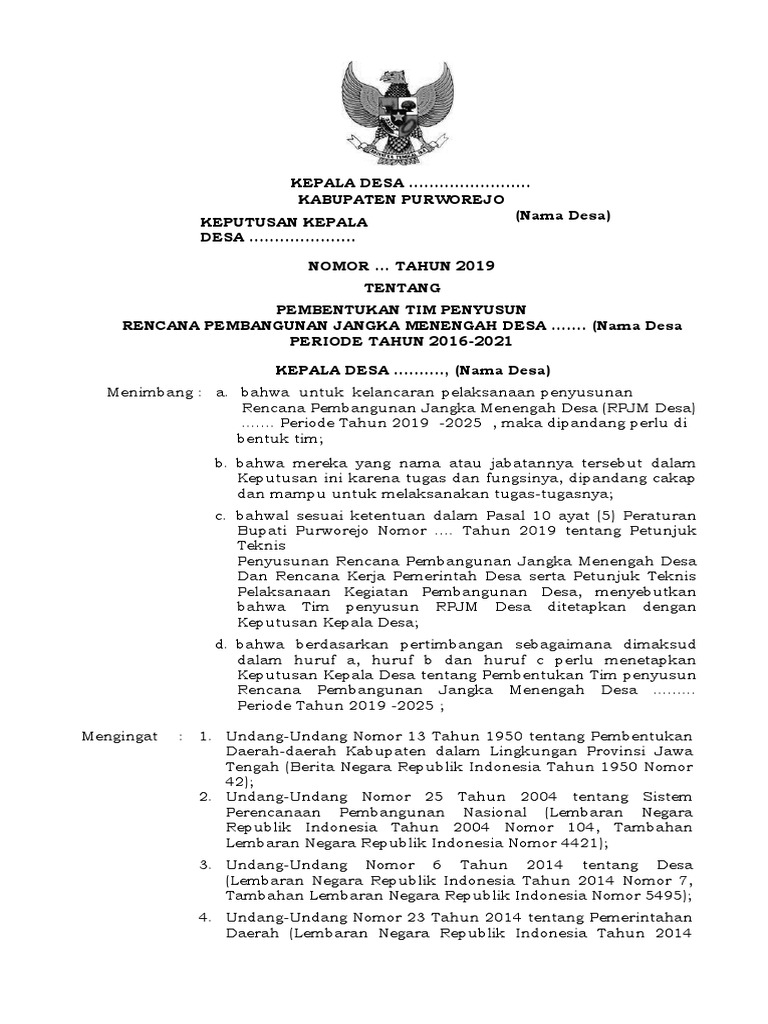 SK Tim Penyusun RPJM Desa | PDF