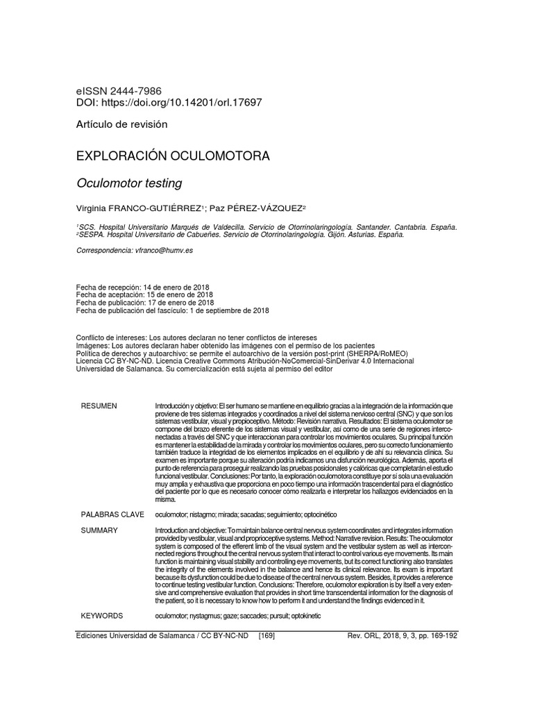 Oculomotor Testing PDF | PDF | Percepción visual | Neurona