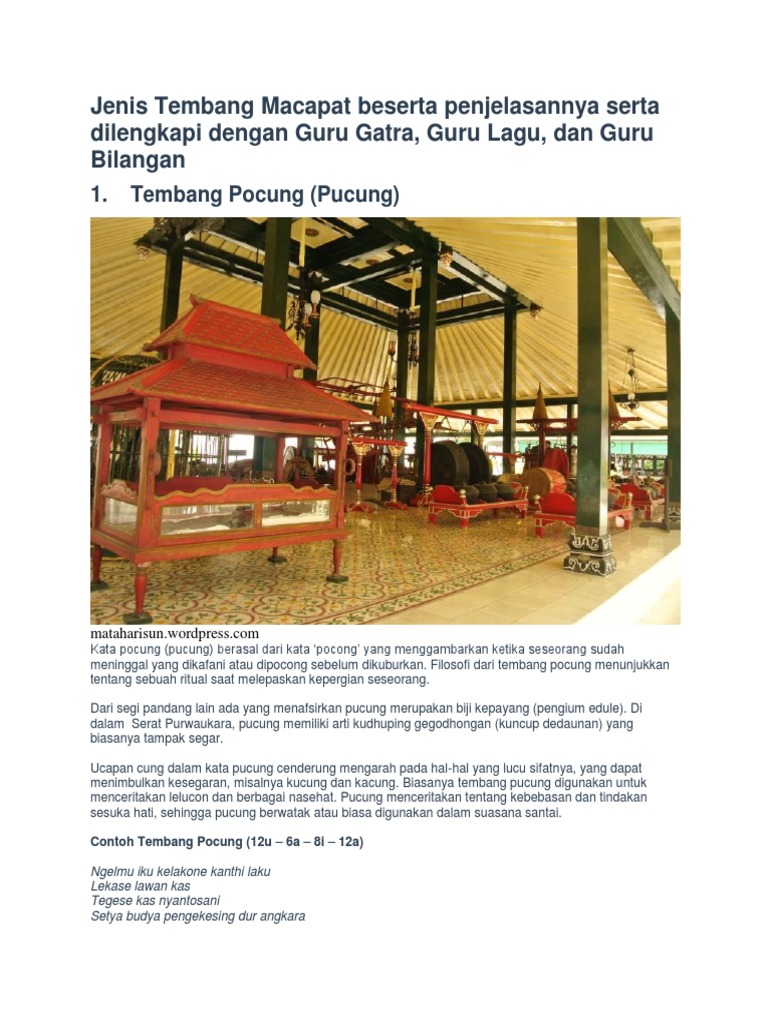 Jenis Tembang Macapat Beserta Penjelasannya Serta Dilengkapi Dengan ...