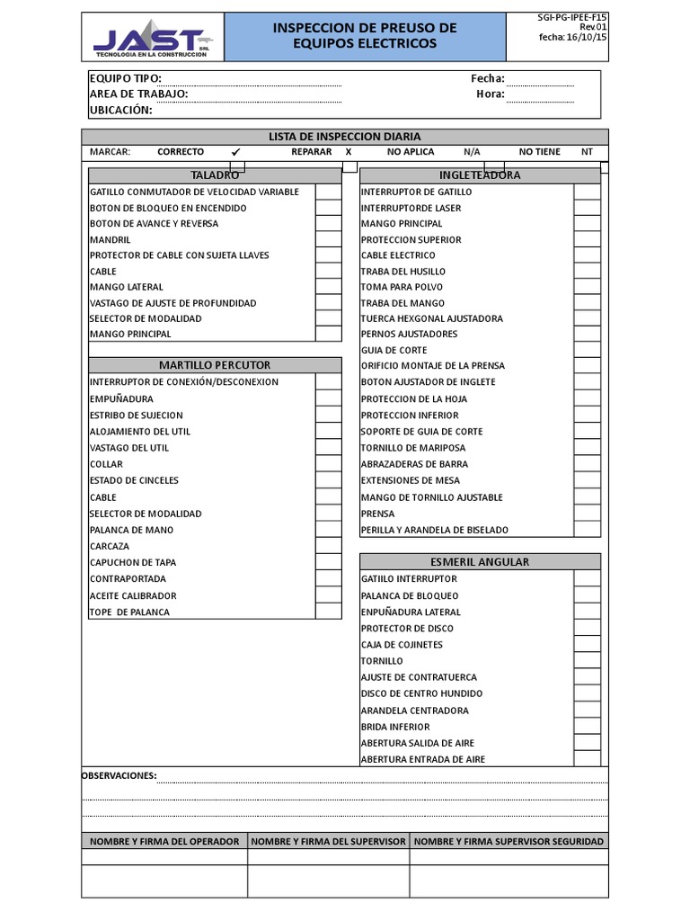 Check List | PDF | Procesos industriales | Equipo