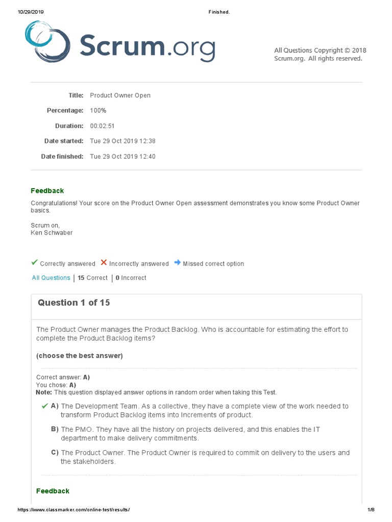 Open Assessment PO 20191029 100% Correct | PDF | Scrum (Software ...