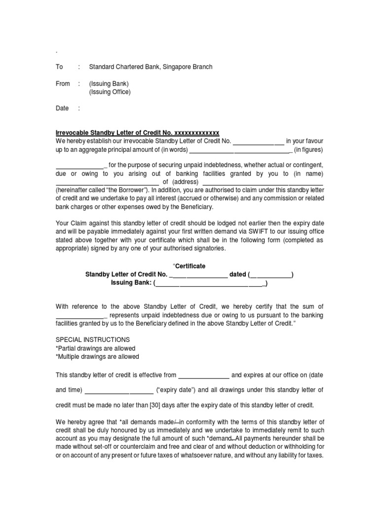 SBLC Format-SCB-6 | PDF | Letter Of Credit | Withholding Tax