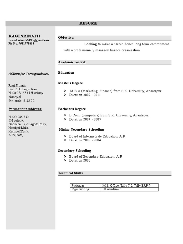 Srinath Resume | PDF | Academic Degree | Behavior Modification