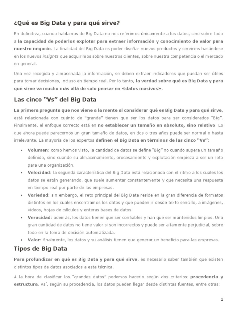 Lo que es Big Data y para qué sirve: una introducción completa sobre los conceptos clave, tipos ...
