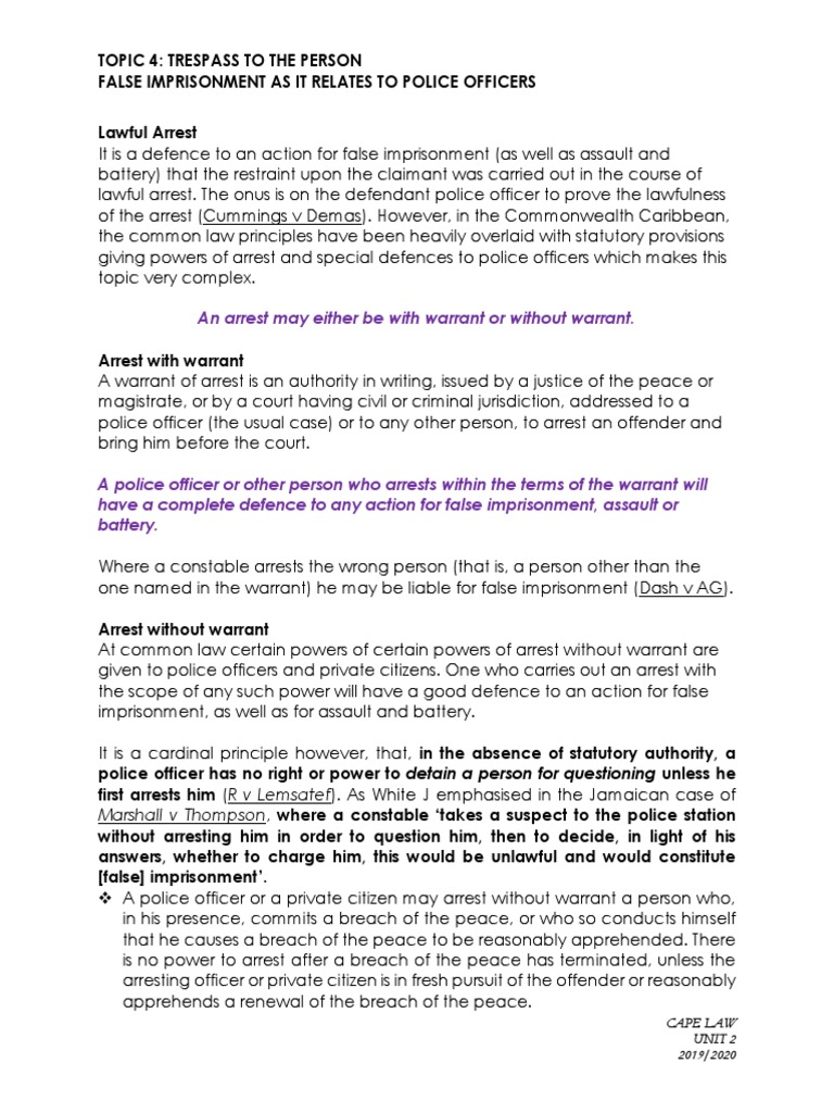 False Imprisonment and Police Officers | PDF | Arrest | Reasonable ...