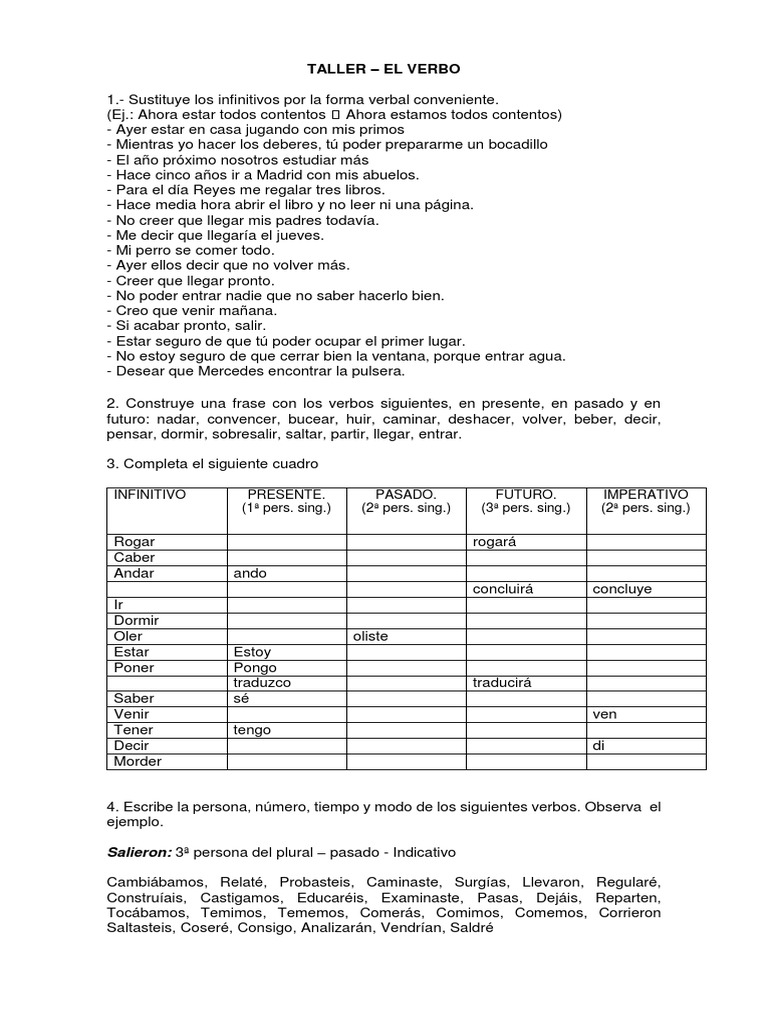 Taller El Verbo | PDF