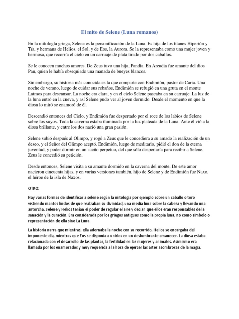 El Mito de Selene | PDF | Mitología griega | Deidades griegas