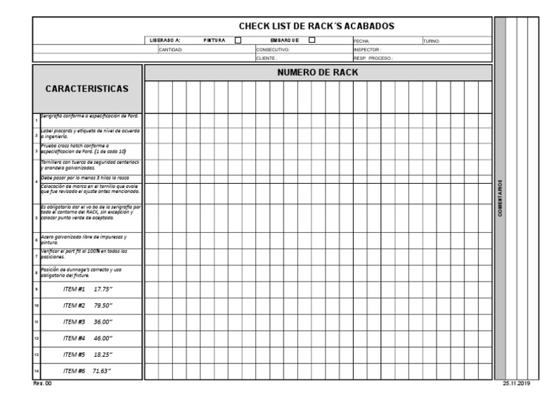 Check List de Racks | PDF