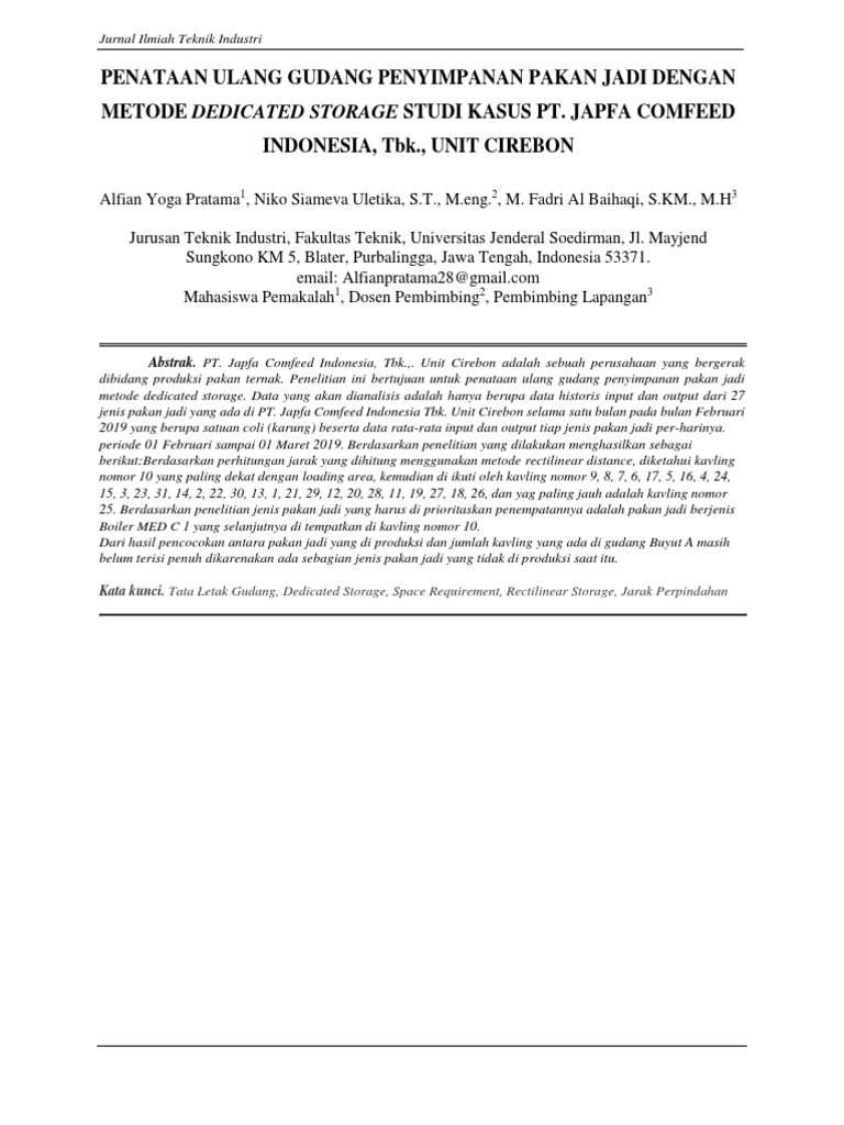 Jurnal Tata Letak Produksi PT. Japfa Comfeed Indonesia TBK., Unit ...