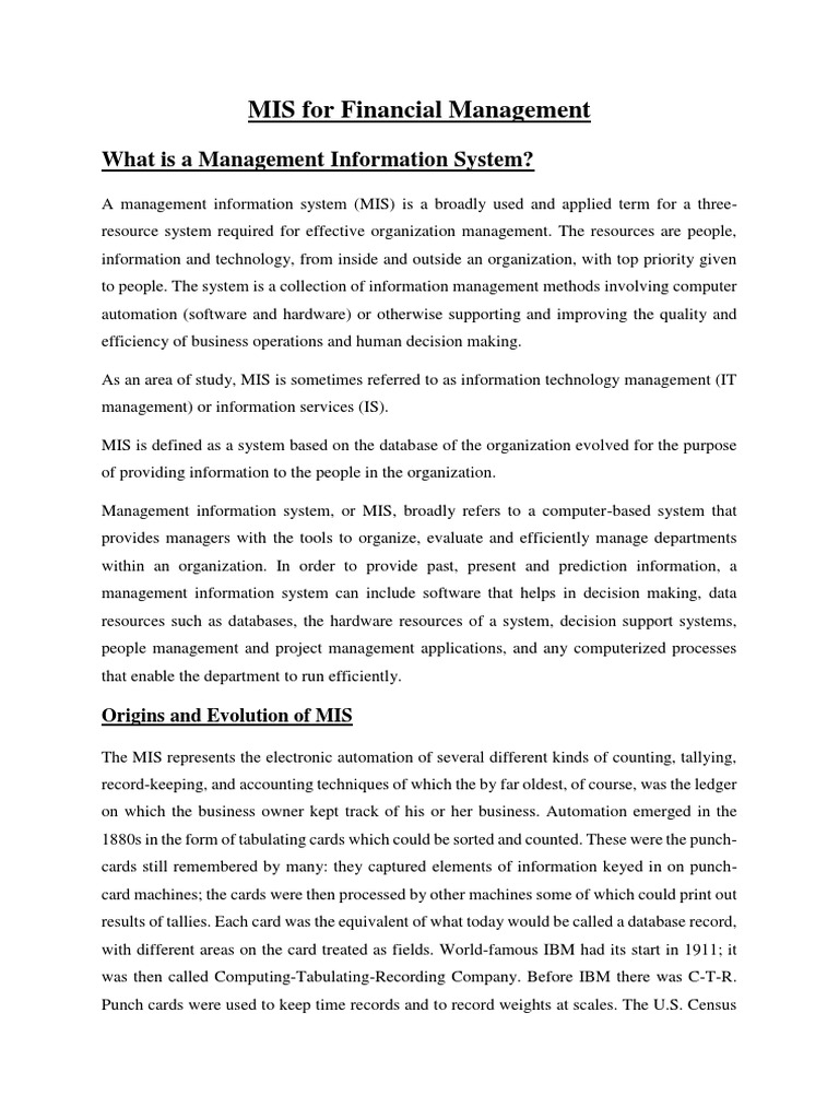 MIS For Financial Management | PDF | Internal Control | Accounting And ...
