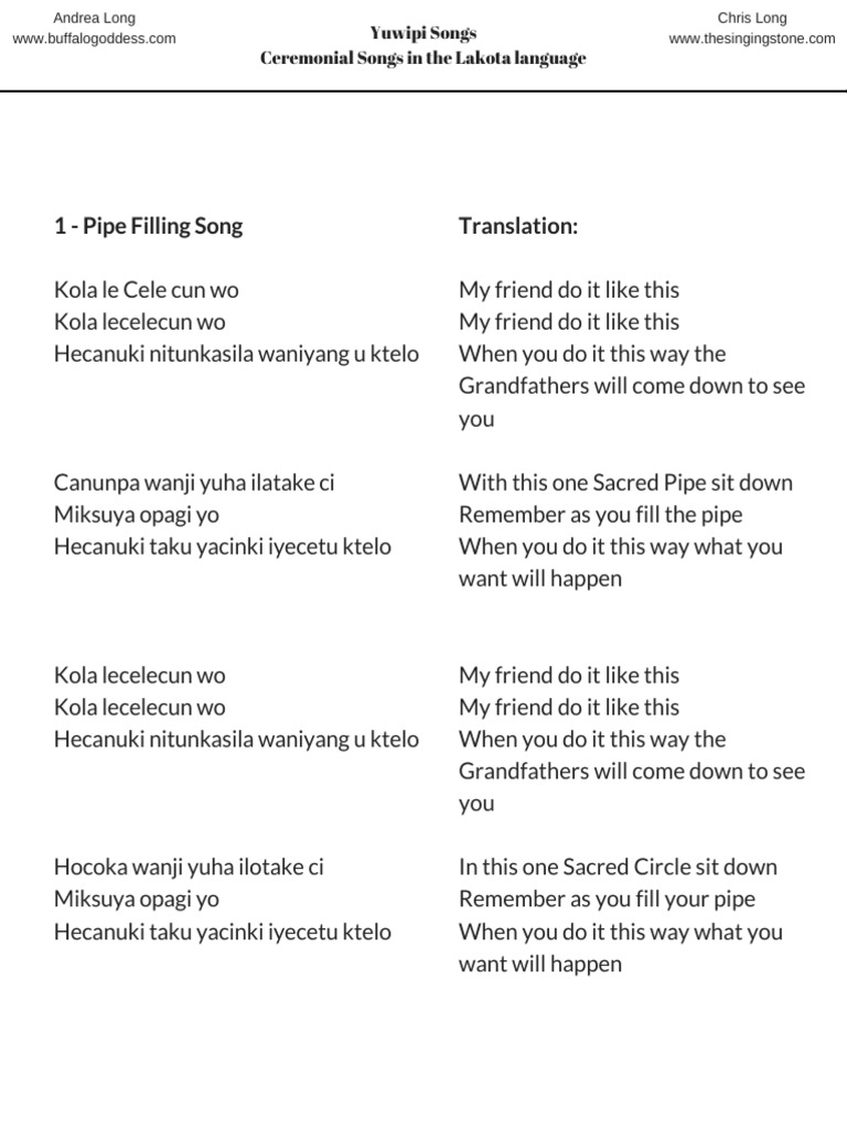 Yuwipi Songs Lyrics Complete CD PDF | PDF | Lakota | Siouan Peoples