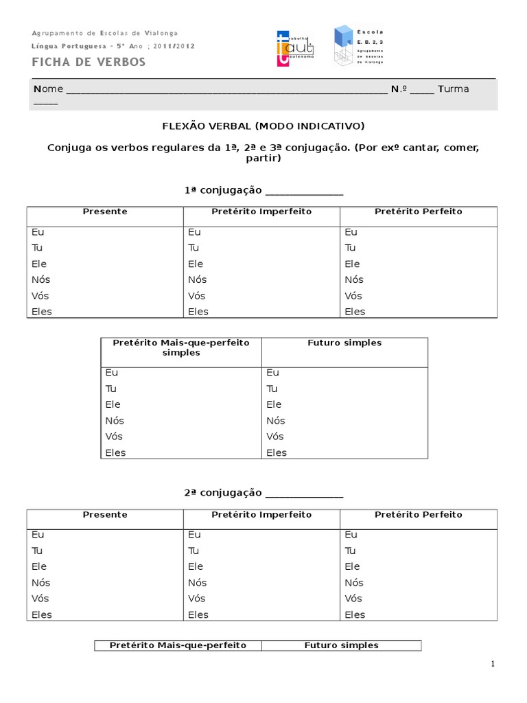 Ficha De Verbos Pdf Morfologia Comunicação Humana