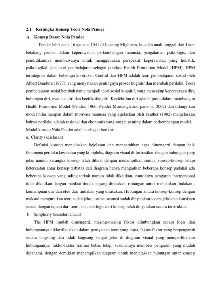 Kerangka Konsep Teori Nola Pender | PDF