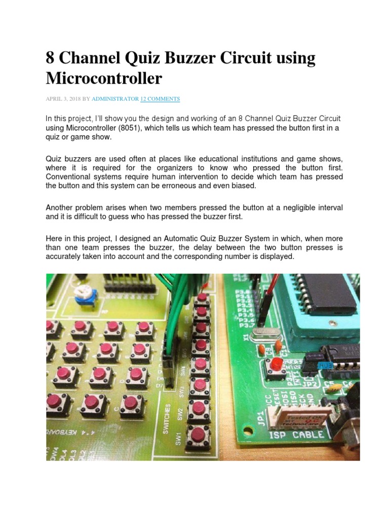 8 Channel Quiz Buzzer Circuit Using Microcontroller | PDF | Microcontroller | Resistor