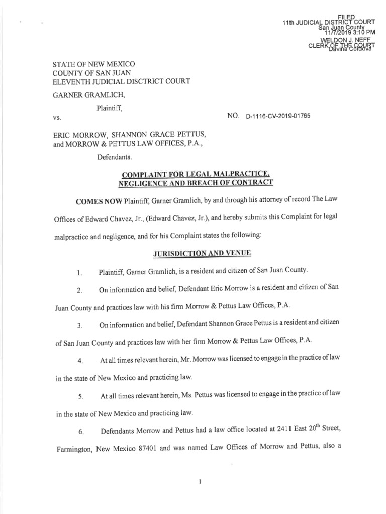 Complaint For Legal Malpractice, Negligence and Breach of Contract ...