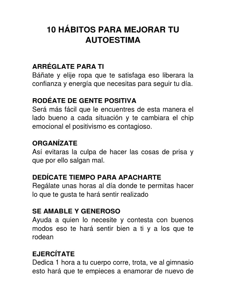 10 Hábitos Para Mejorar Tu Autoestima Pdf