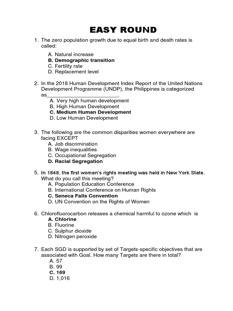 Pop Quiz 2018 Final | PDF | Sustainability | Gender Inequality