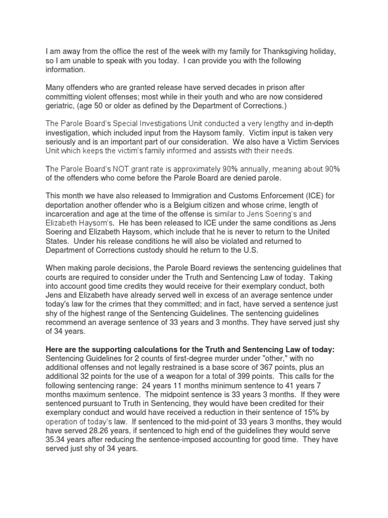 Statement From Adrianne L. Bennett, Chair, of The Virginia Parole Board ...