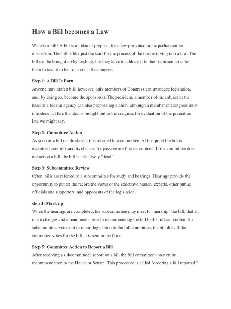 How A Bill Becomes A Law | PDF | Bill (Law) | Committee