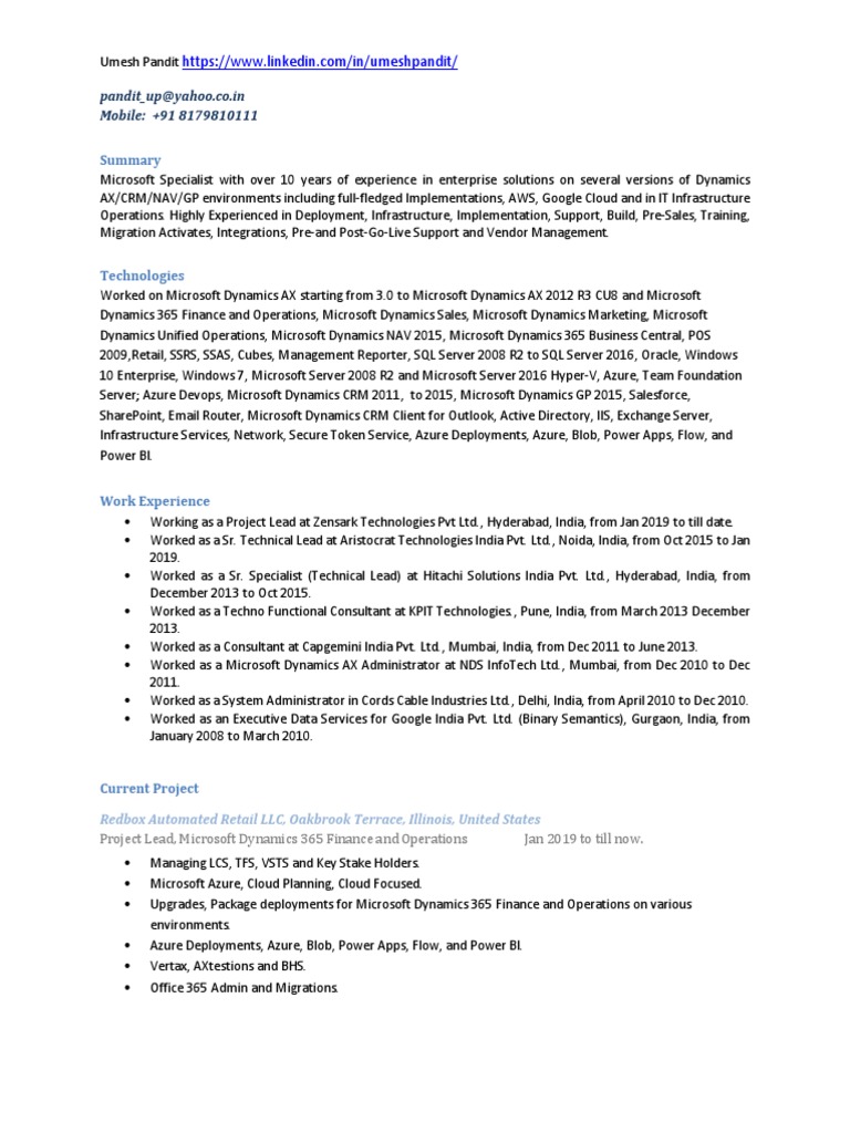 Umesh Pandit Microsoft Dynamics 365 For Finance and Operations Administration | PDF | Microsoft ...