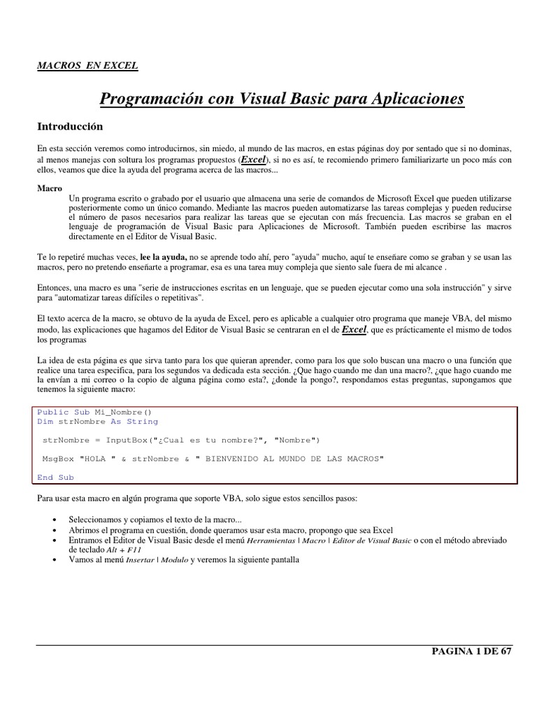 (Programación Vba en Excel) | PDF | Macro (informática) | Visual Basic para Aplicaciones