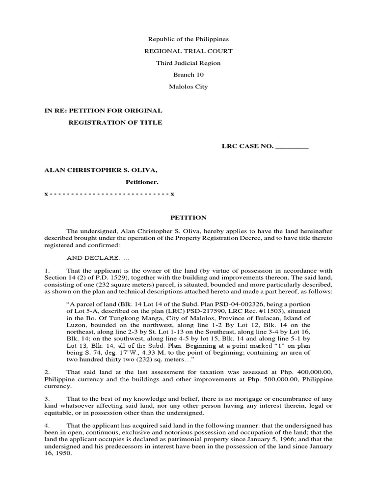 Sample Application For Land Registration | PDF | Common Law | Social ...