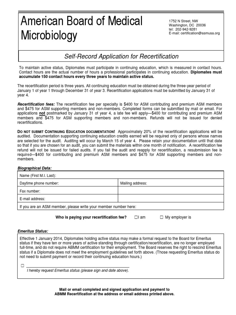 Abmm Recert Form 2019 | Download Free PDF | Physician | Specialty ...