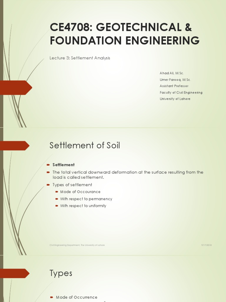 Settlement Analysis of Soils | PDF | Chemistry | Solid Mechanics