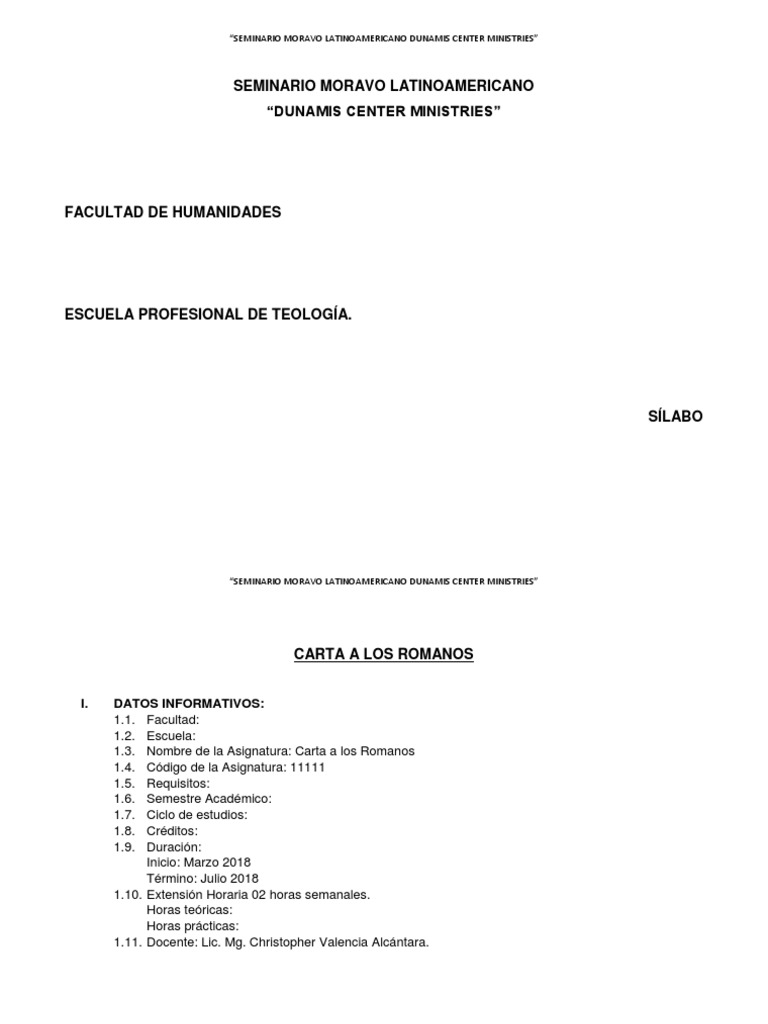 Sílabo de Carta A Los Romanos Según Christopher | PDF | Epístola | Epístola a los romanos