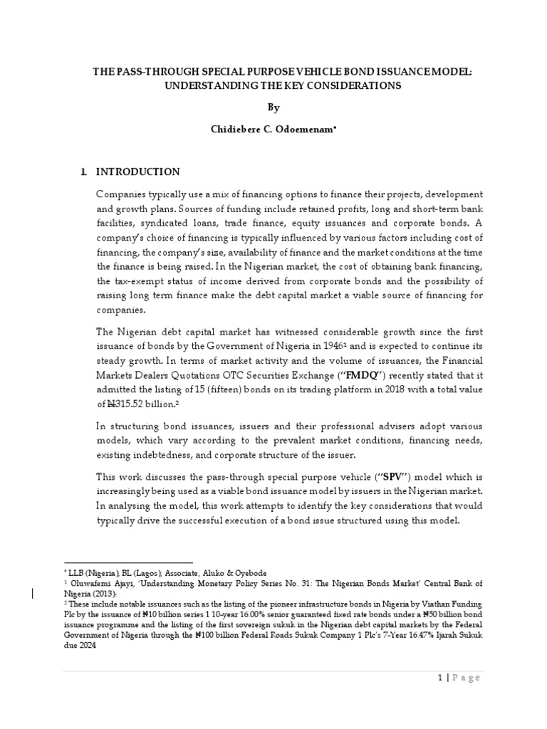 Pass-Through SPV Bond Model in Nigeria | PDF | Securitization | Bonds ...