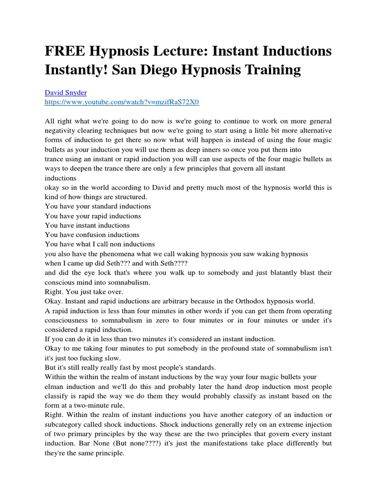FREE Hypnosis Lecture Instant Inductions Instantly San Diego Hypnosis ...