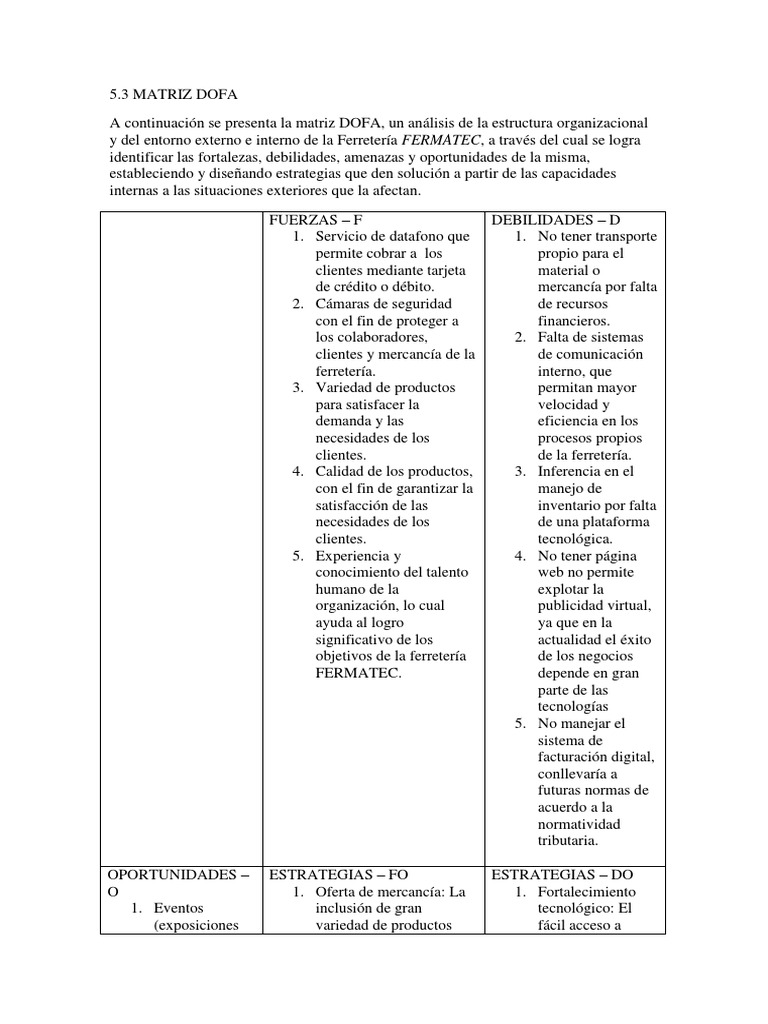 Matriz Dofa Efe Efi | PDF | Análisis FODA | Business