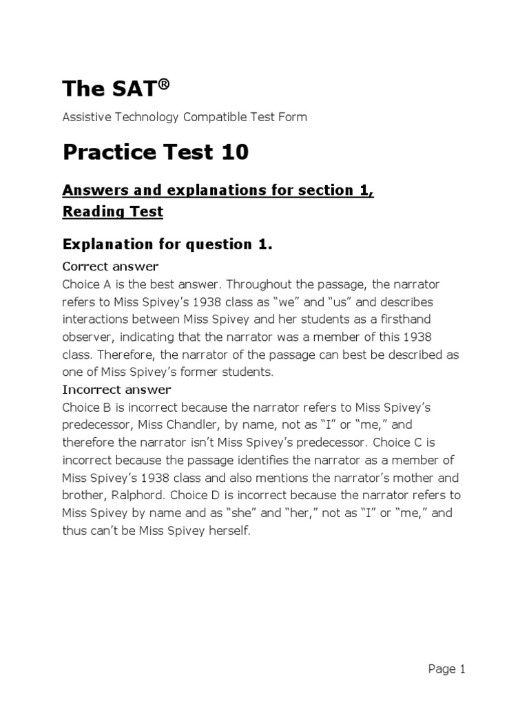 Sat Practice Test 10 Reading Answer Explanations at | PDF ...
