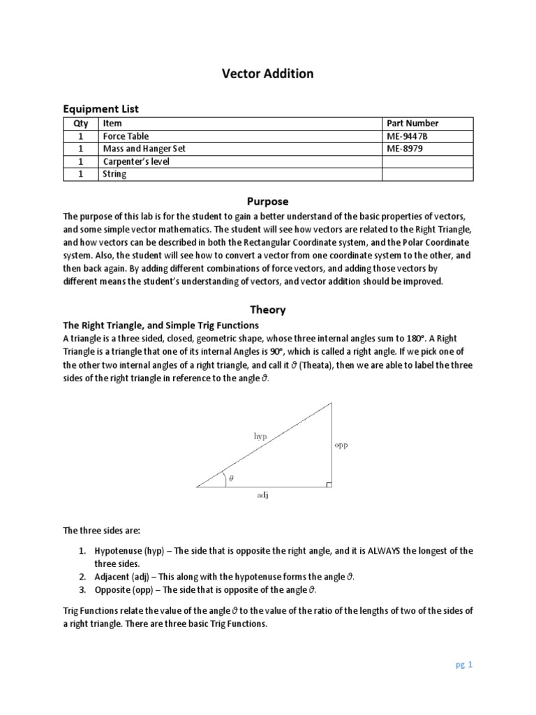 Vector Addition Lab | PDF | Cartesian Coordinate System | Trigonometric ...