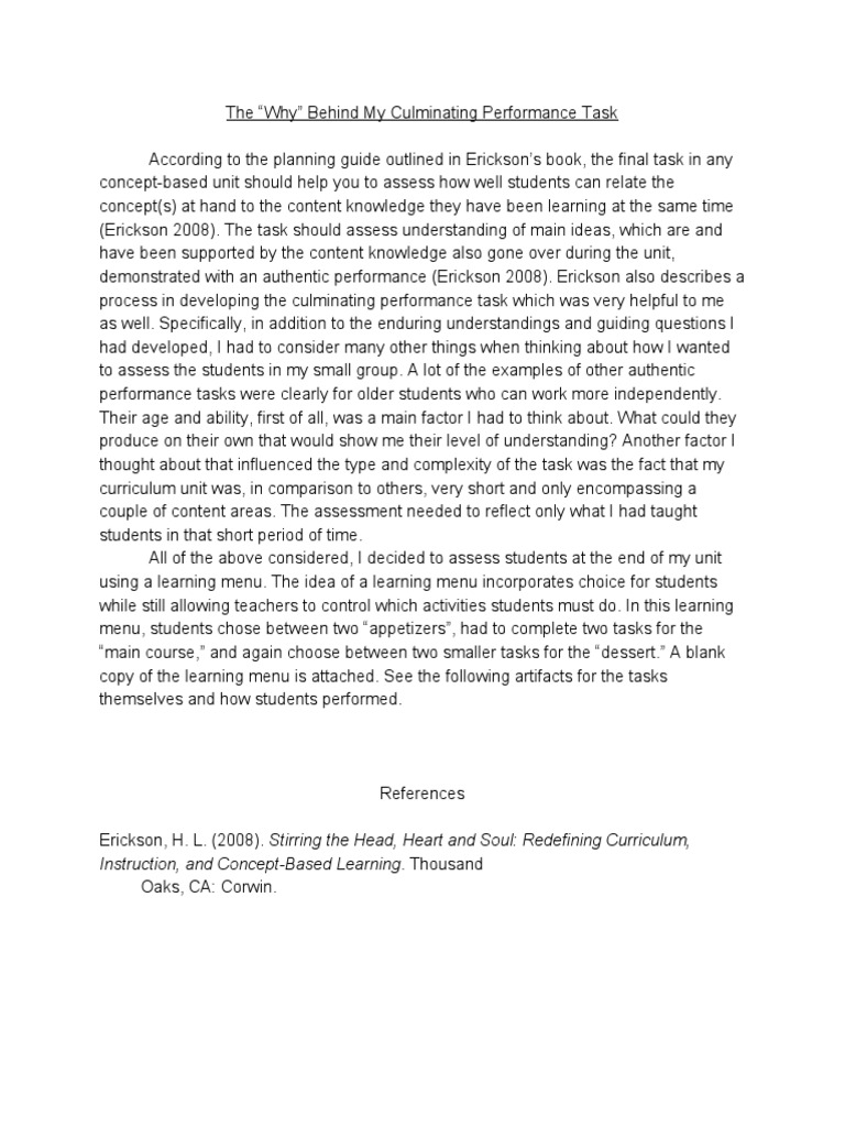The Culminating Performance Task | PDF | Curriculum | Learning
