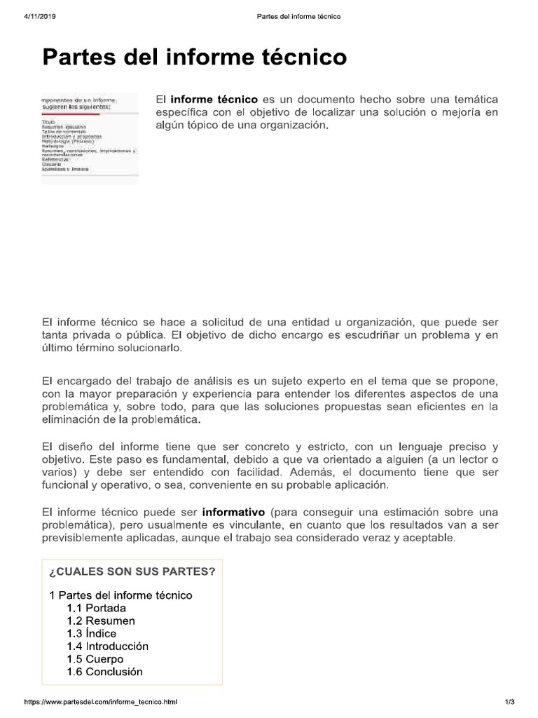Partes Del Informe Técnico | PDF
