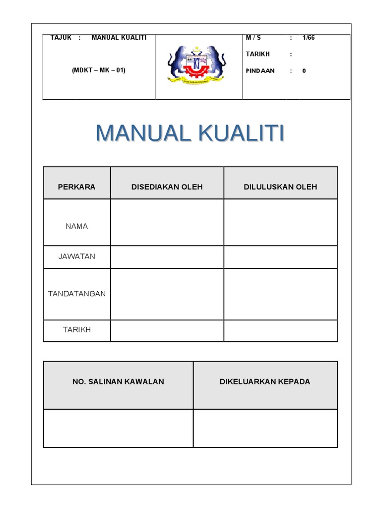 1 Teras 1 Manual Kualiti Iso MDKT 3 | PDF
