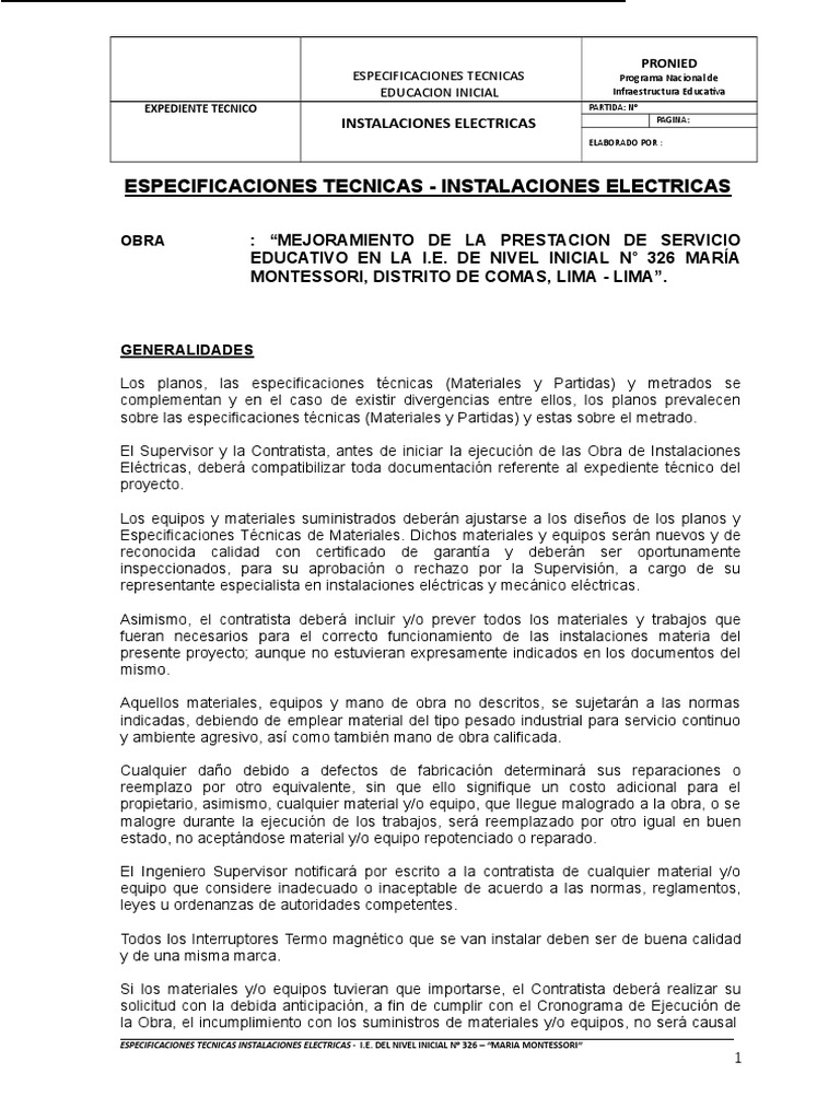 Especificaciones Tecnicas Electricas | PDF | Enchufes y tomas de corriente alterna | Tubería ...