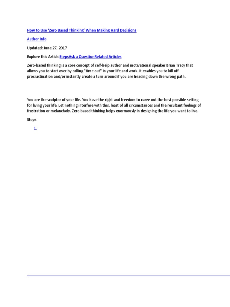 How To Use Zero Based Thinking' When Making Hard Decisions | PDF ...