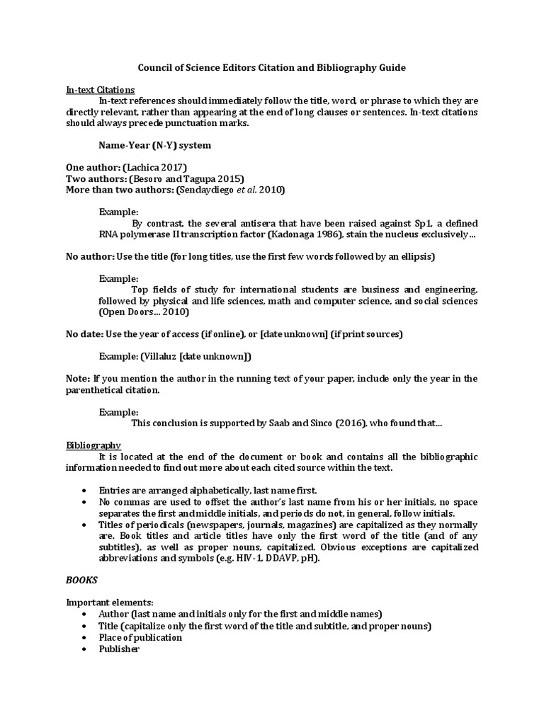 Council of Science Editors Citation and Bibliography Guide | PDF ...