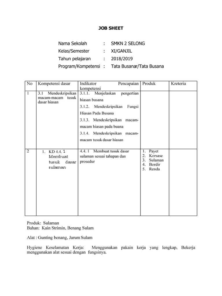 Job Sheet | PDF