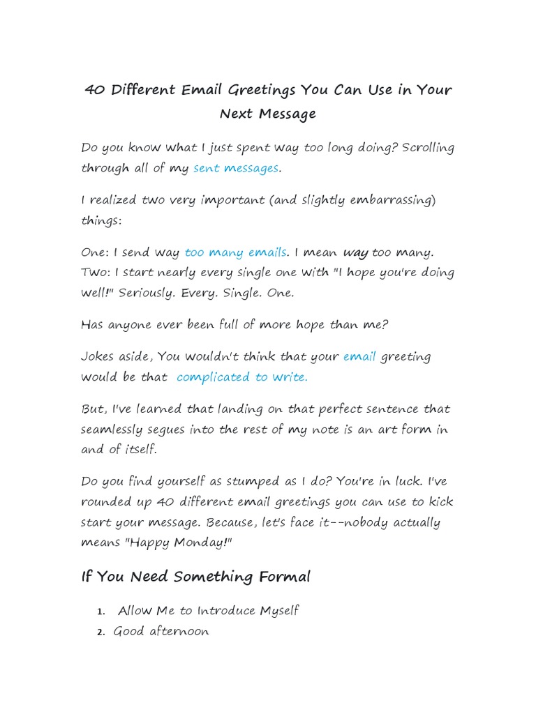 40 Different Email Greetings You Can Use in Your Next Message | PDF